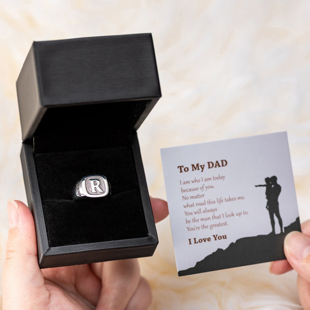 Custom Square Sterling Silver Letter Signet Ring Gift Cards & Box Set ...