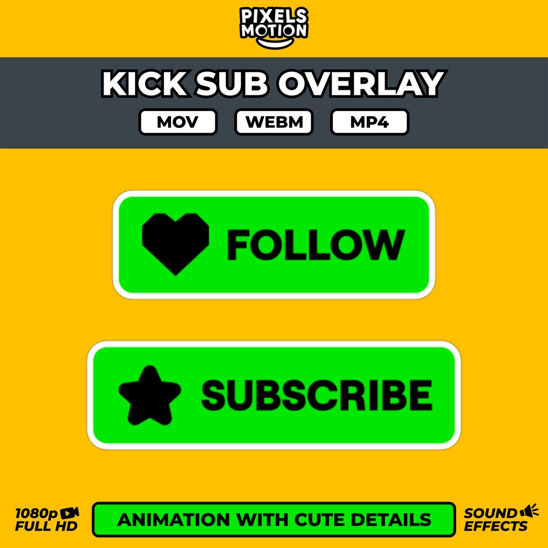 Animated Kick Follow and Subscribe Button Overlay | Stream Overlay for ...