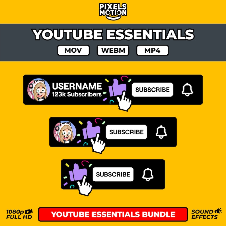 Custom Animated Youtube Like, Subscribe and Bell Button Overlay With ...