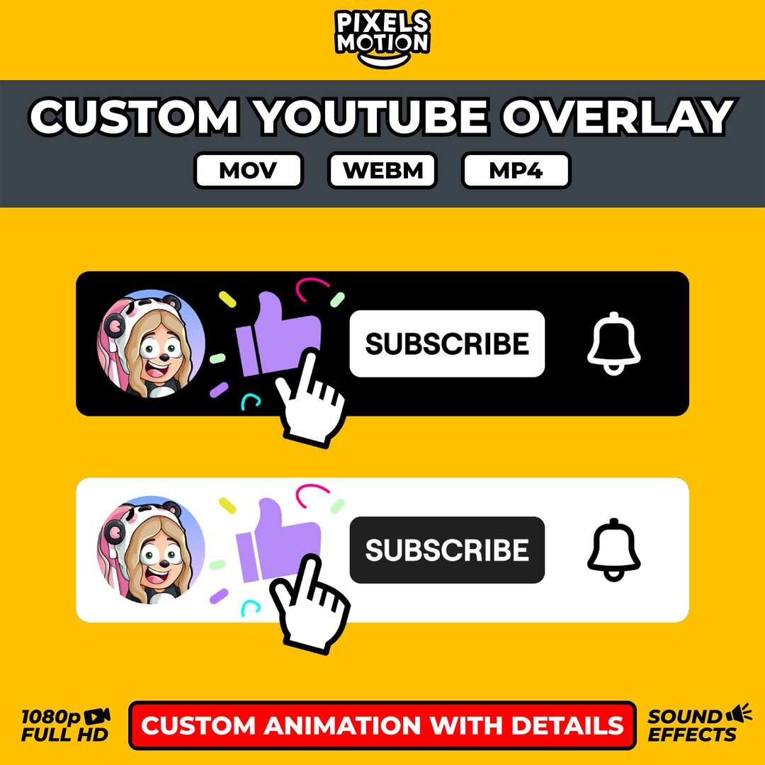 Custom Animated Youtube Like, Subscribe and Bell Button Overlay With ...
