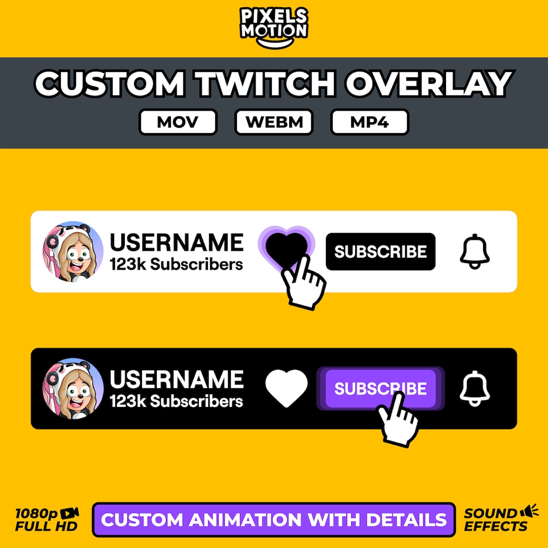 Custom Animated Twitch Follow and Subscribe Button Overlay | Stream ...