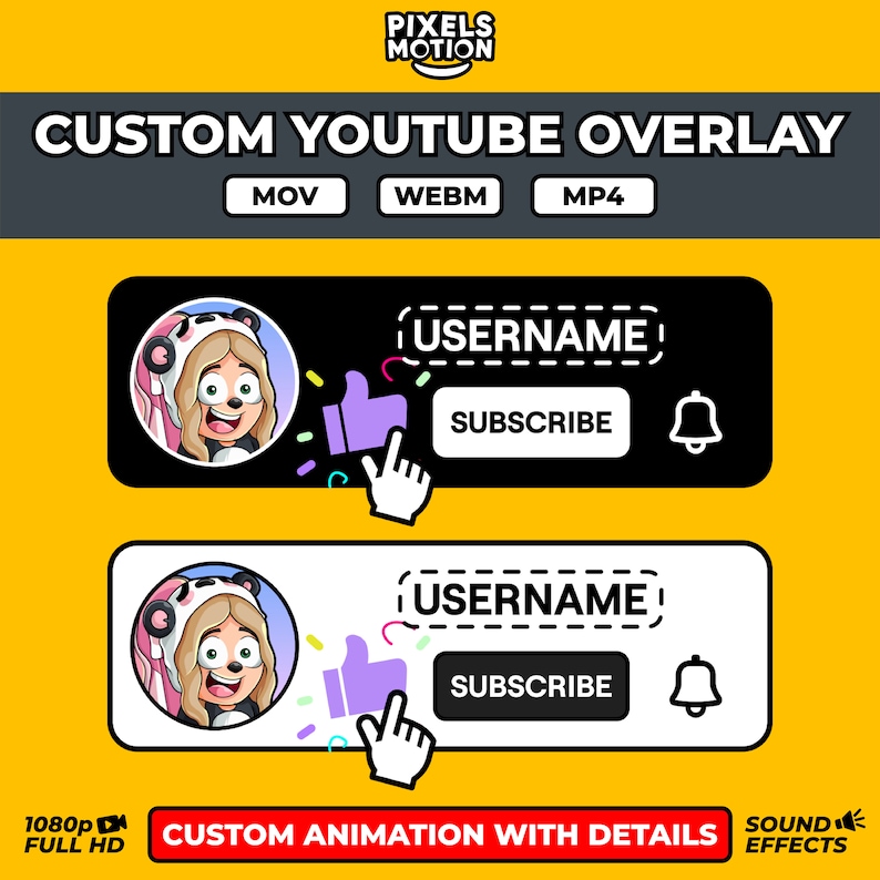 Custom Animated Youtube Like, Subscribe and Bell Button Overlay With ...