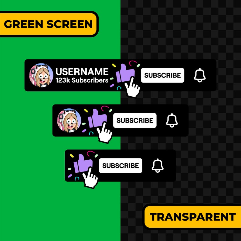 Custom Animated Youtube Like, Subscribe and Bell Button Overlay With ...