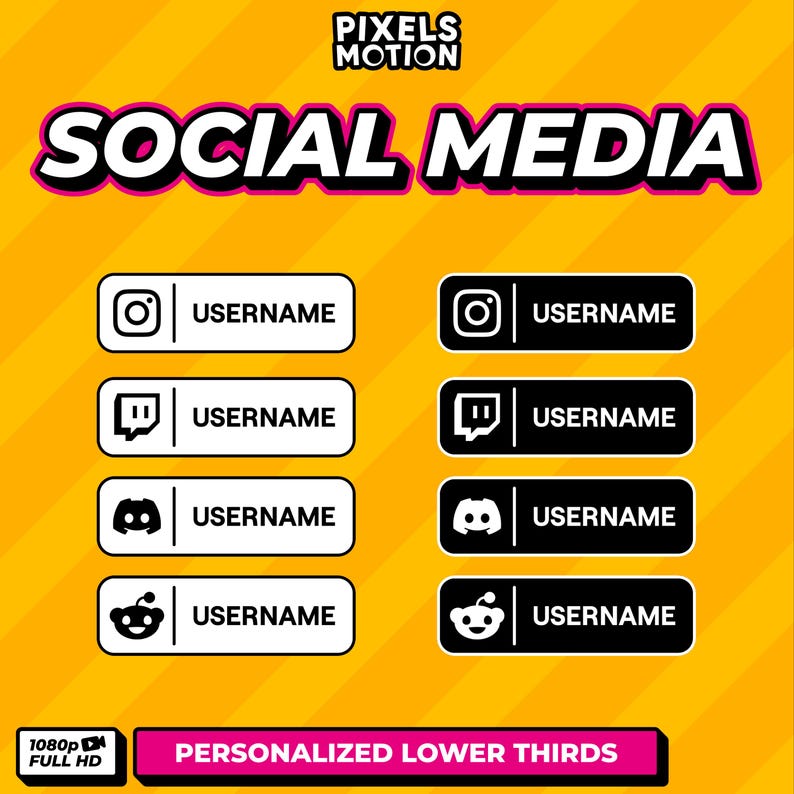 Animated Social Media Button Overlay | Twitch, Youtube Stream (digital ...