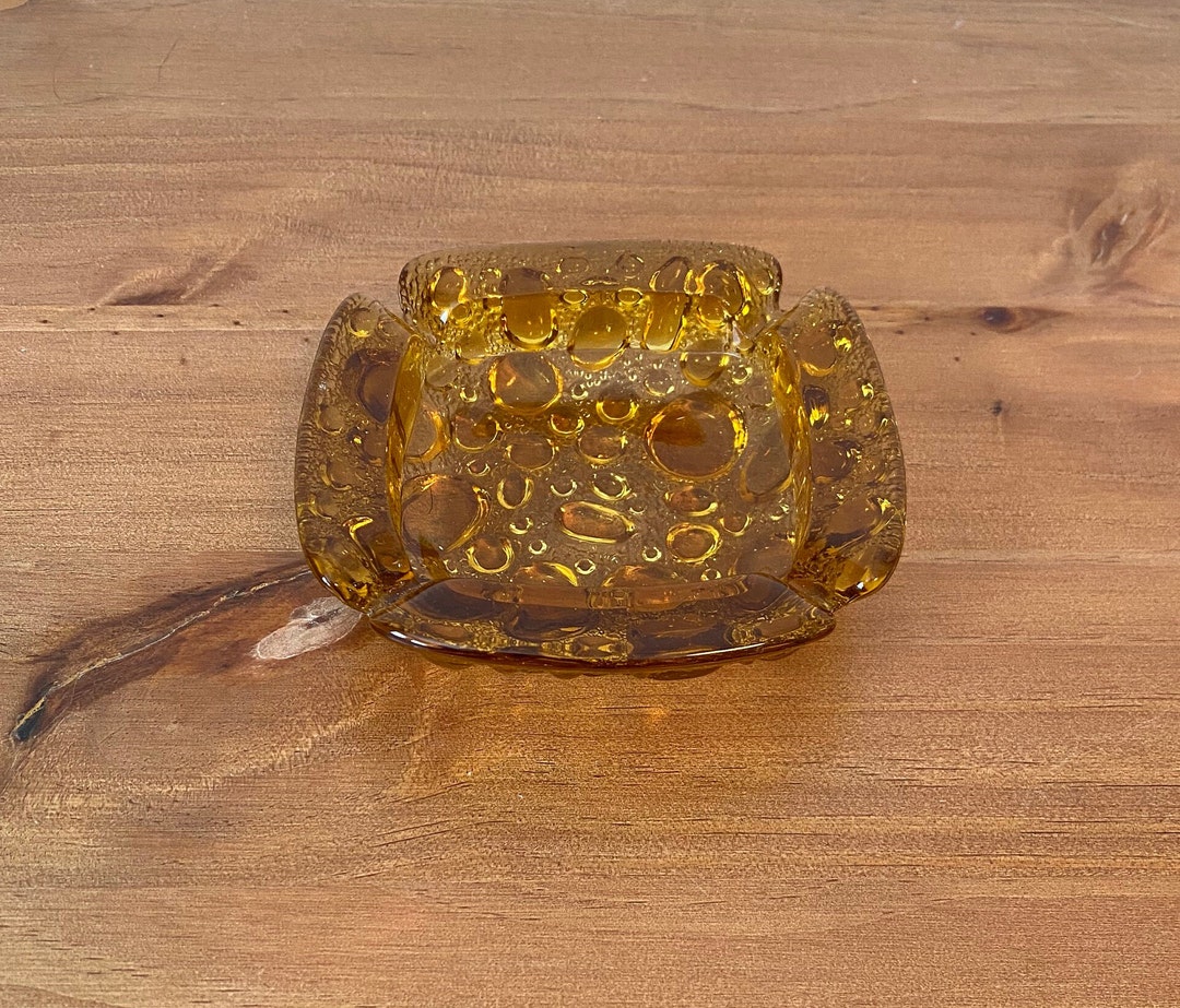 Small Vintage Amber Bubble Glass Ashtray - Etsy