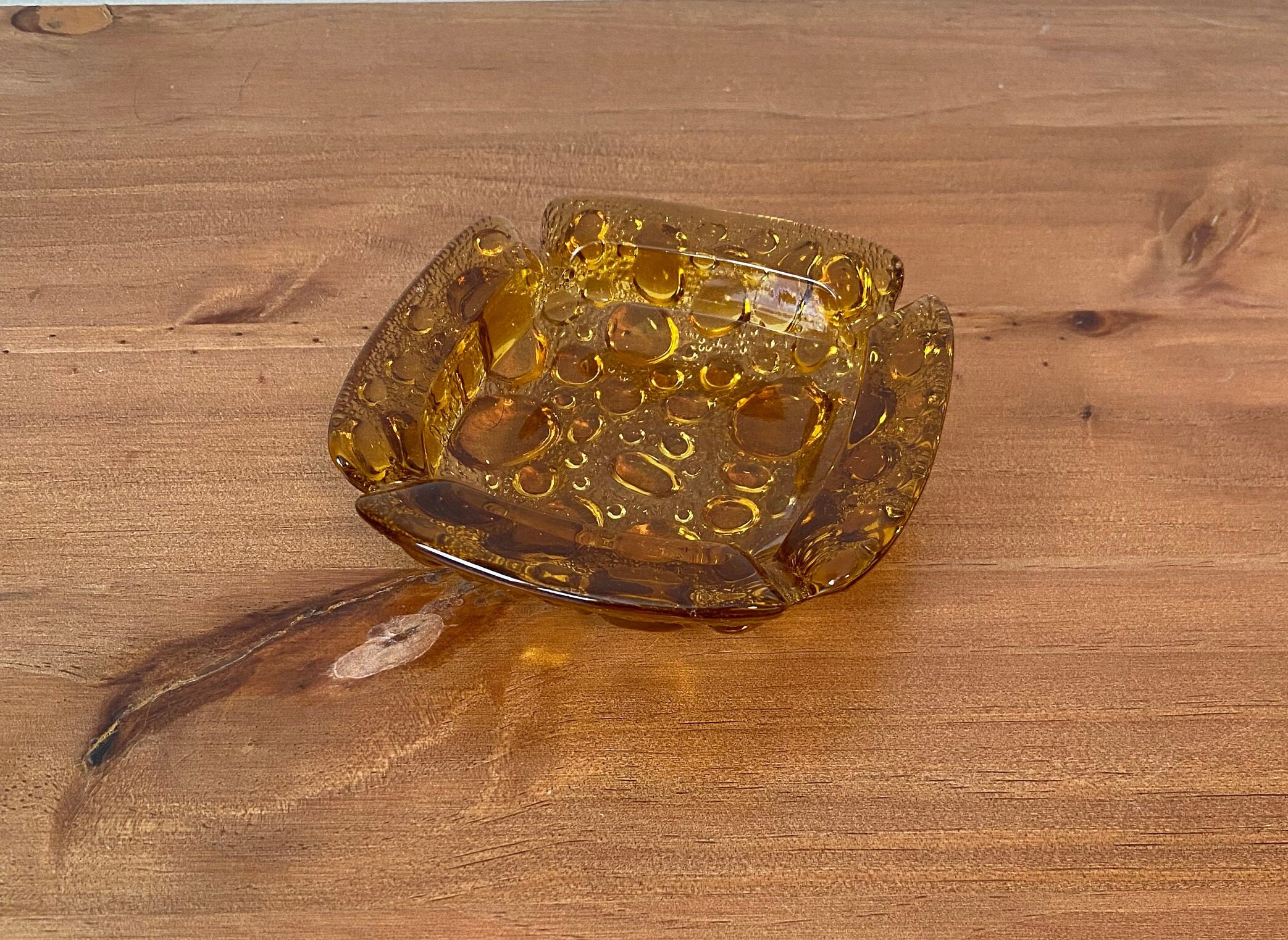 Small Vintage Amber Bubble Glass Ashtray - Etsy