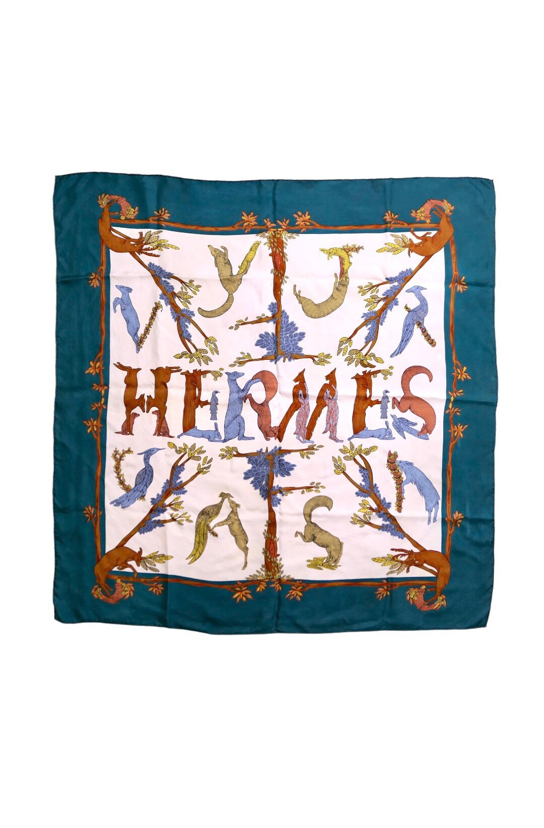 Vintage Hermès Silk Scarf Decorated With Forest Animals and the Brand's ...