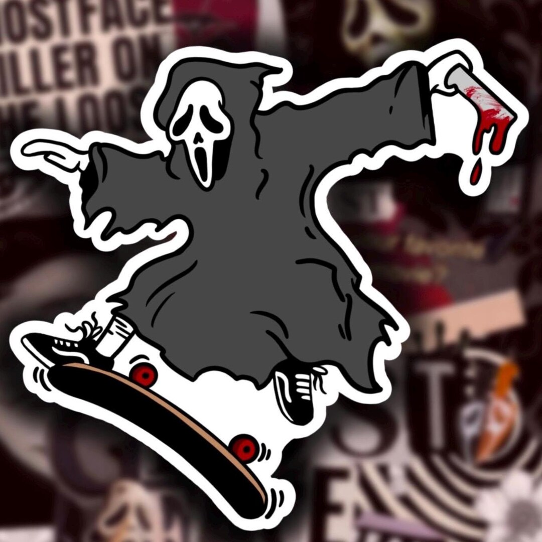 Ghostface Skateboarding Sticker Horror Movie Inspired Art Scream Fan ...