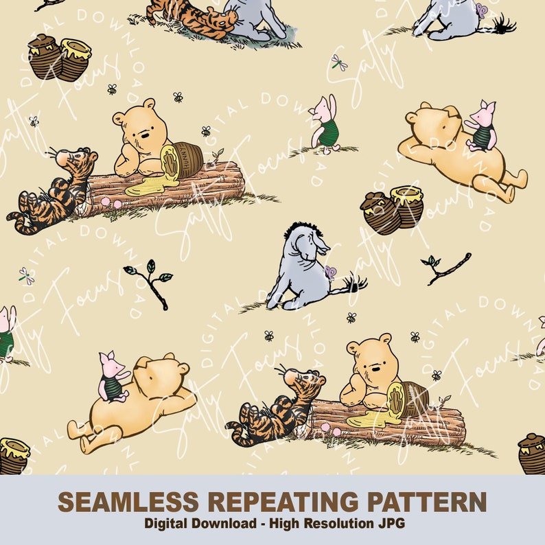 Classic Winnie-the-pooh Seamless Repeating Pattern, Pooh and Friends ...