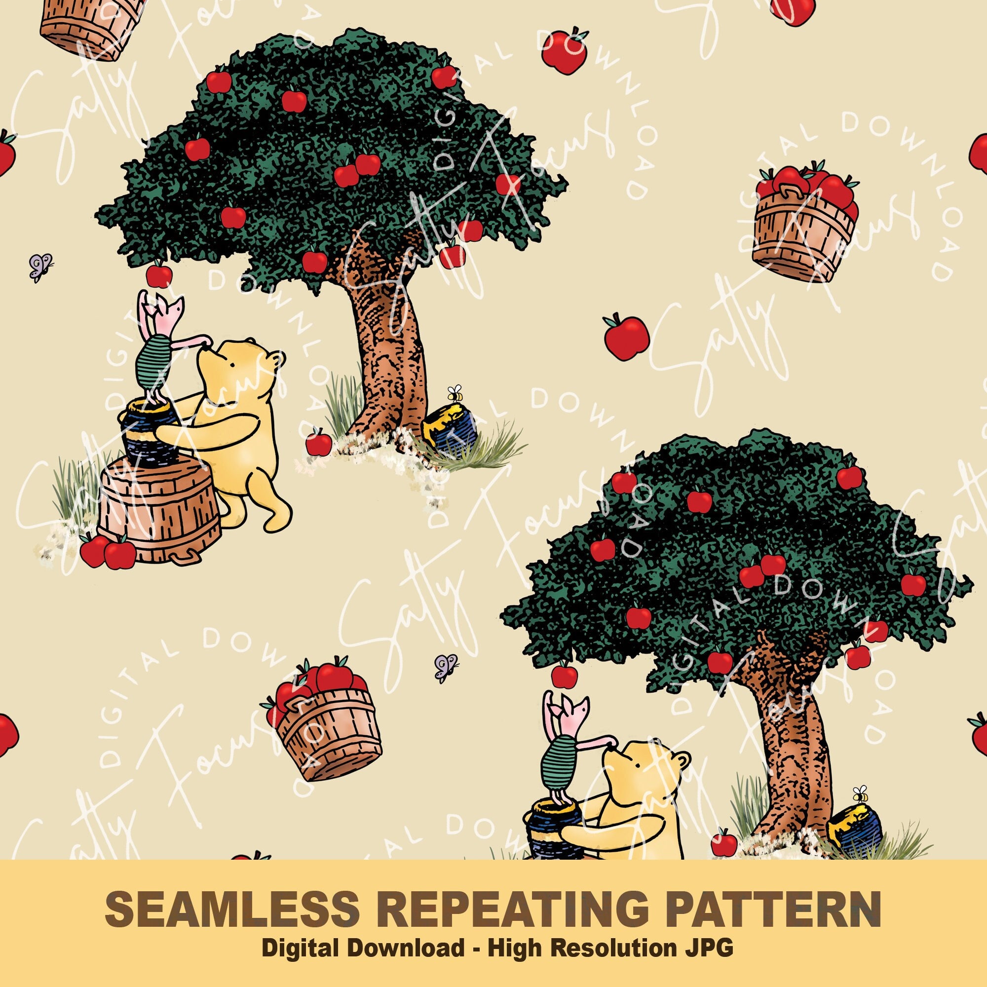 Classic Winnie-the-pooh Seamless Pattern, Pooh and Piglet, Fall, Apples ...
