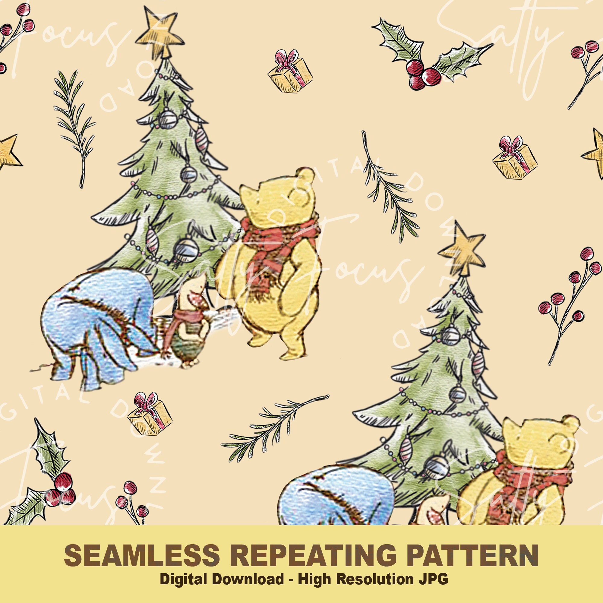 Classic Winnie the Pooh Seamless Pattern Pooh Christmas No - Etsy