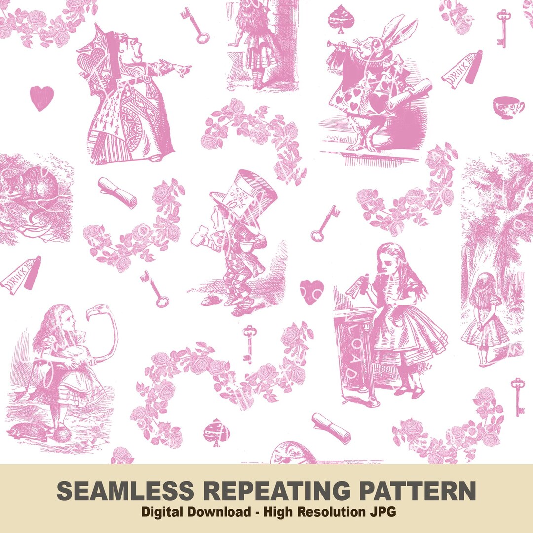 Lewis Carroll Alice in Wonderland, Seamless Repeating Pattern, Children ...