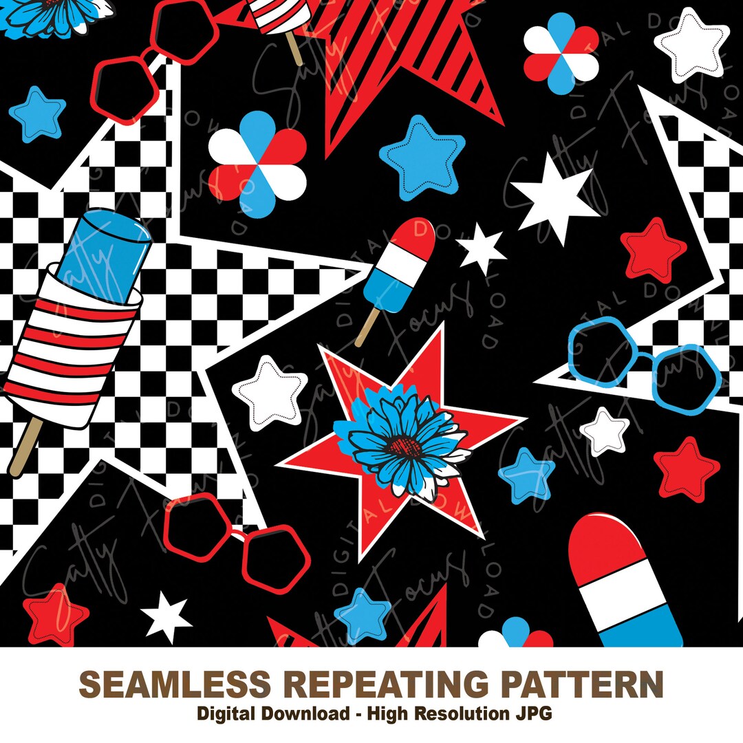 4th July Seamless Repeating Pattern Patriotic Retro Stars, for Fabric ...