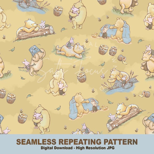Classic Winnie the Pooh Seamless Pattern Piglet Repeating - Etsy