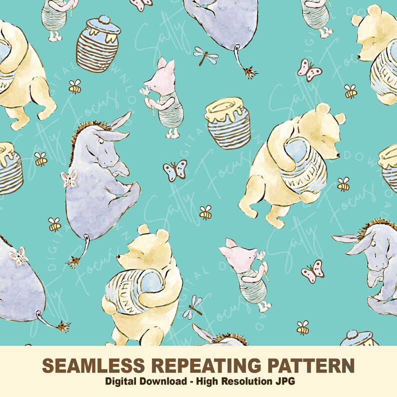 Classic Winnie the Pooh Seamless Repeating Pattern, Vintage Pooh Bear ...