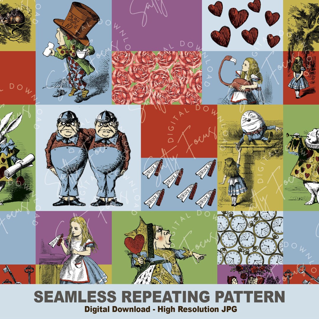 Lewis Carroll Alice in Wonderland, Seamless Repeating Pattern, Children ...