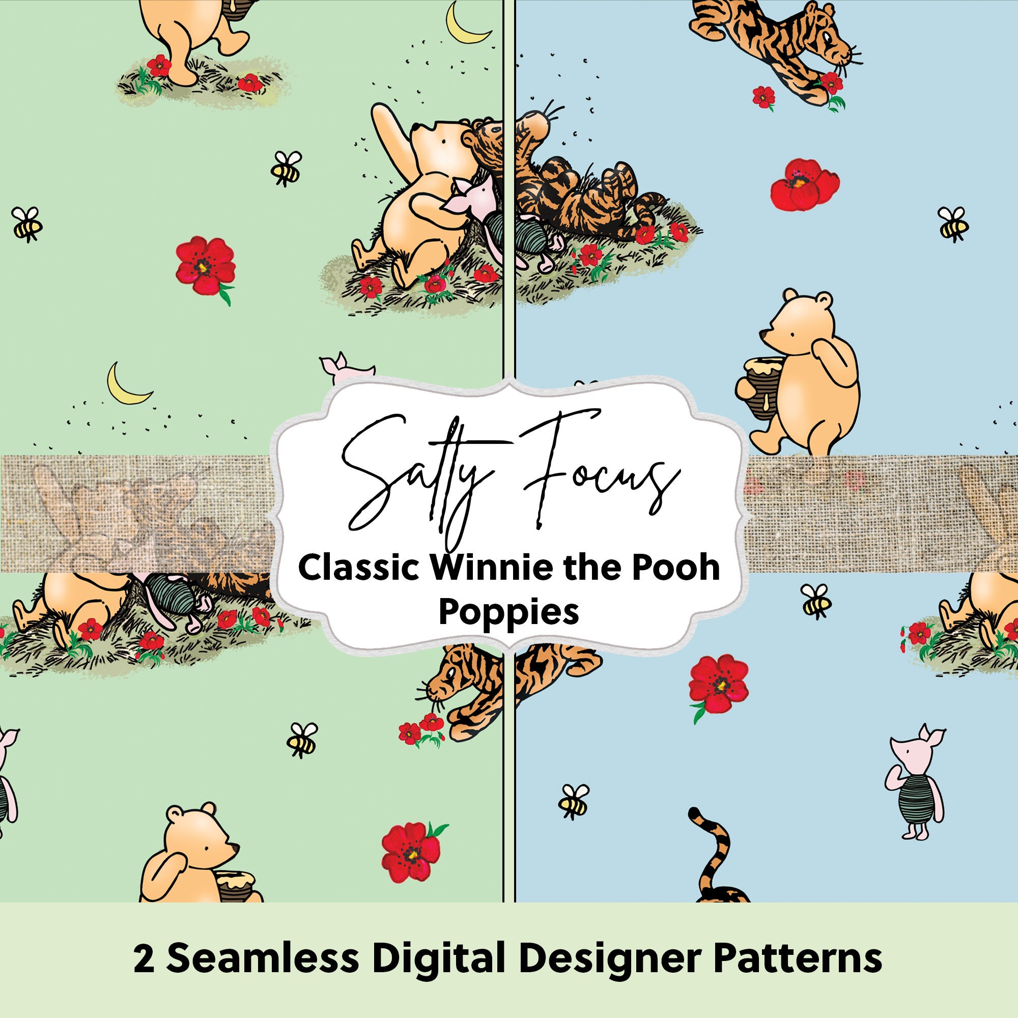Classic Winnie the Pooh With Vintage Tigger Seamless Pattern, Poppies ...