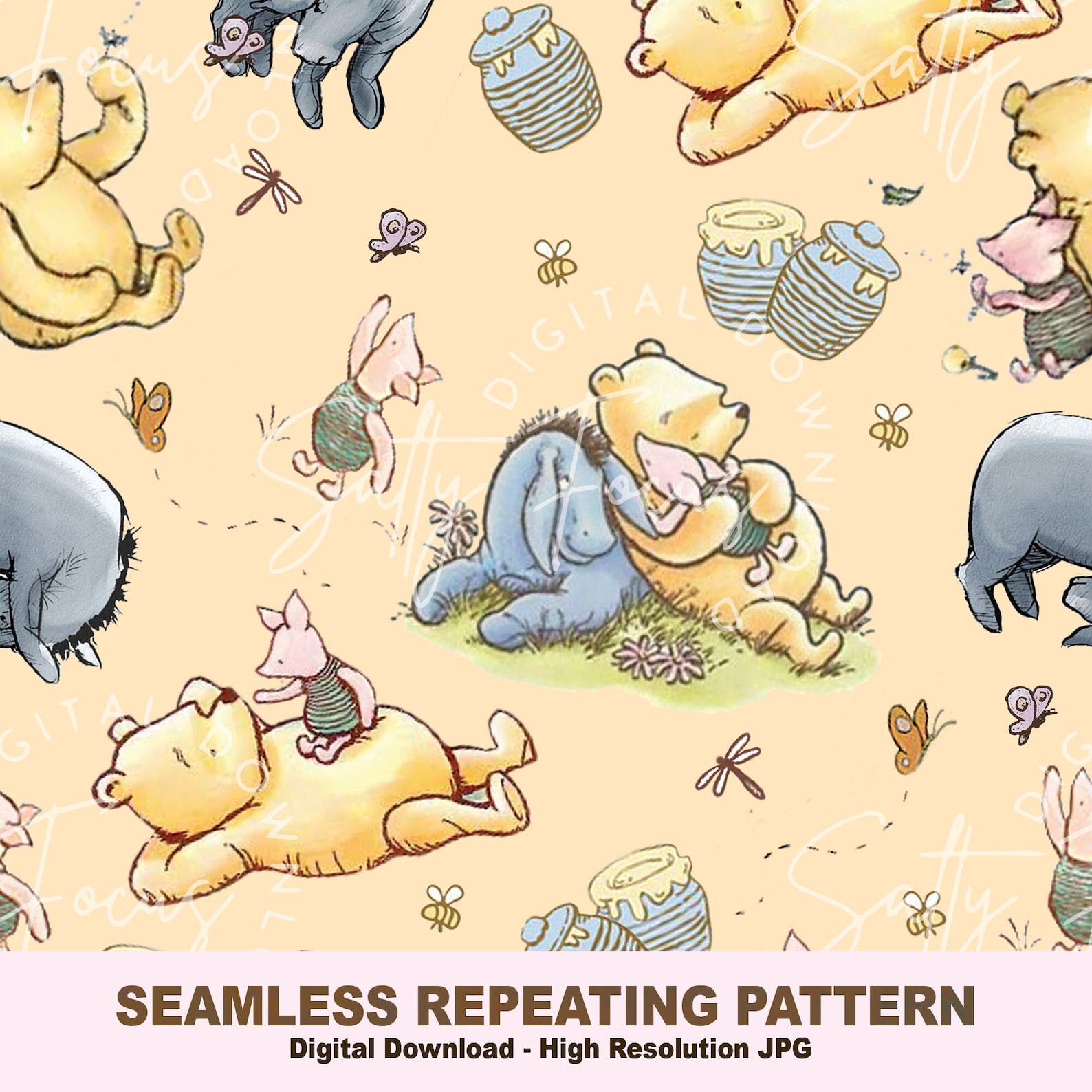Classic Winnie the Pooh Seamless Pattern Piglet Repeating - Etsy