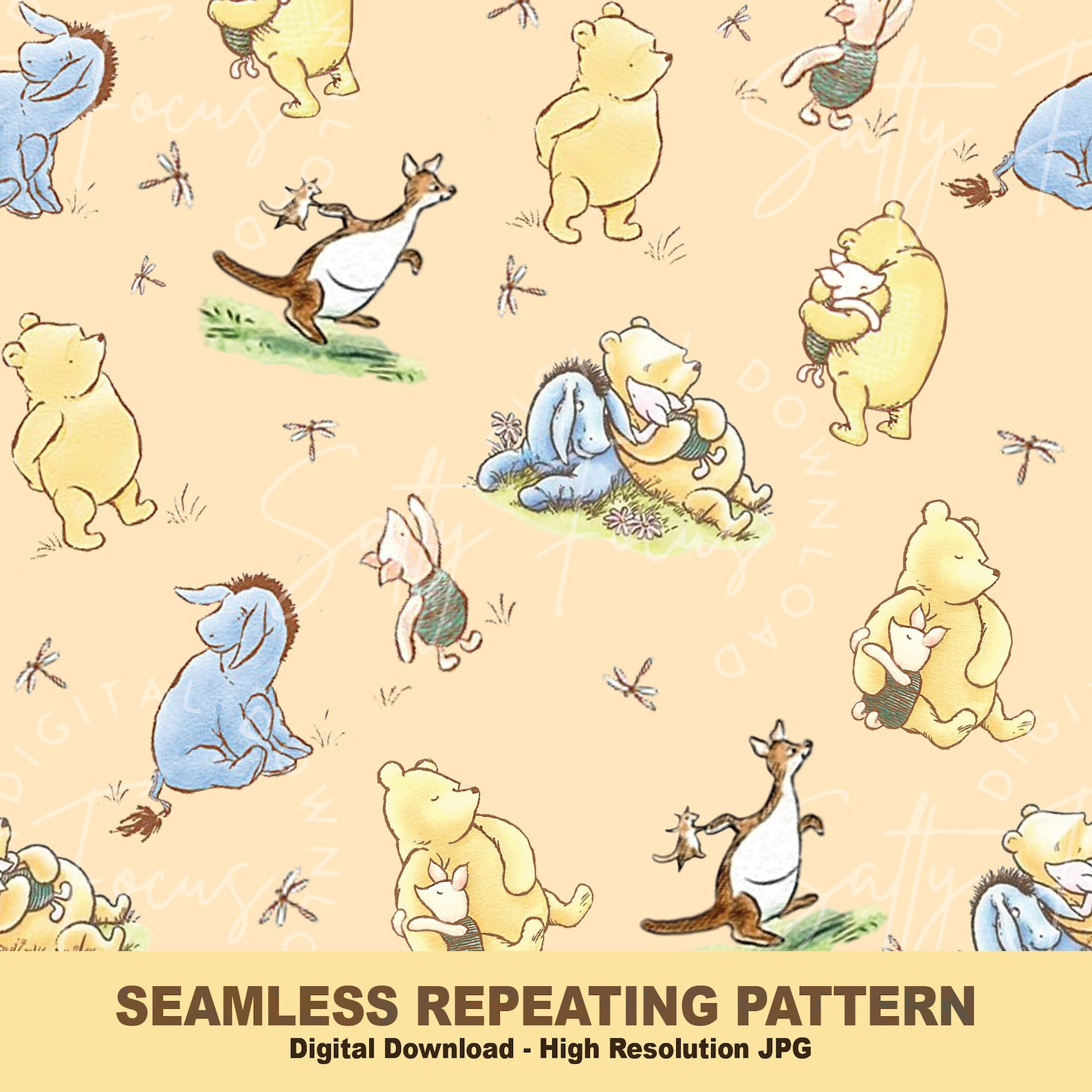 Classic Winnie-the-pooh With Kanga & Roo Seamless Pattern, No Tigger ...