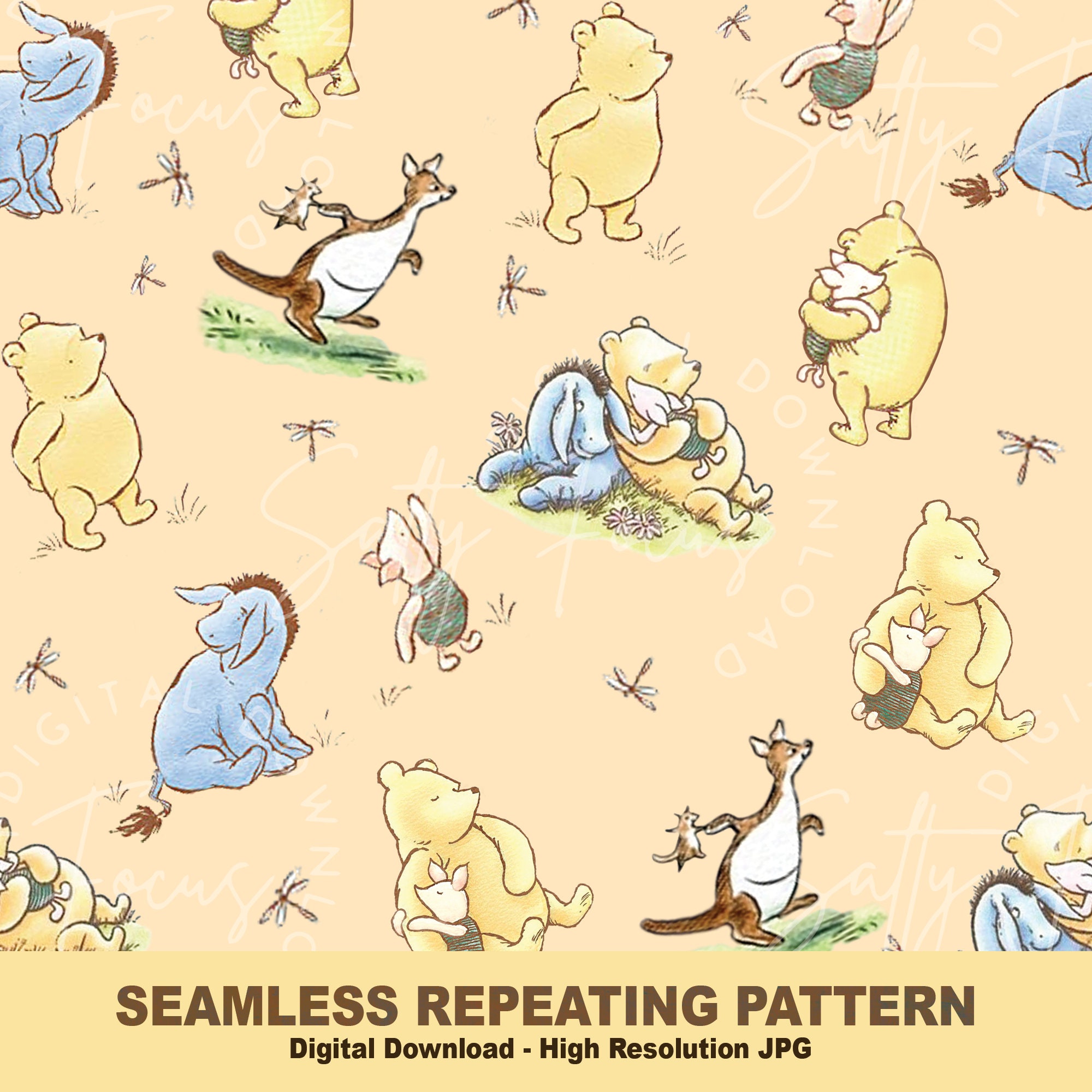 Classic Winnie the Pooh With Kanga & Roo Seamless Pattern No - Etsy
