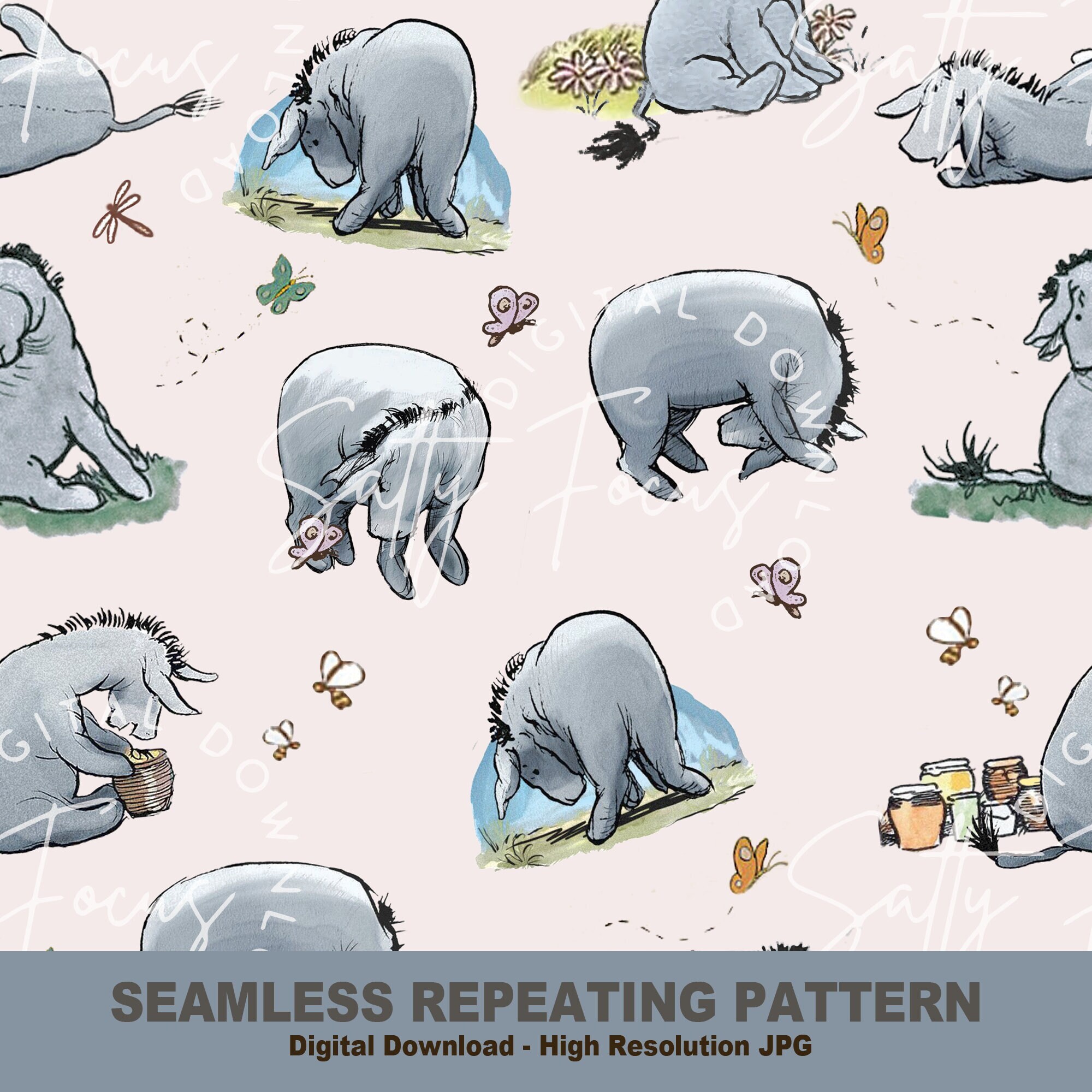 Classic Winnie the Pooh Seamless Repeating Pattern Eeyore - Etsy