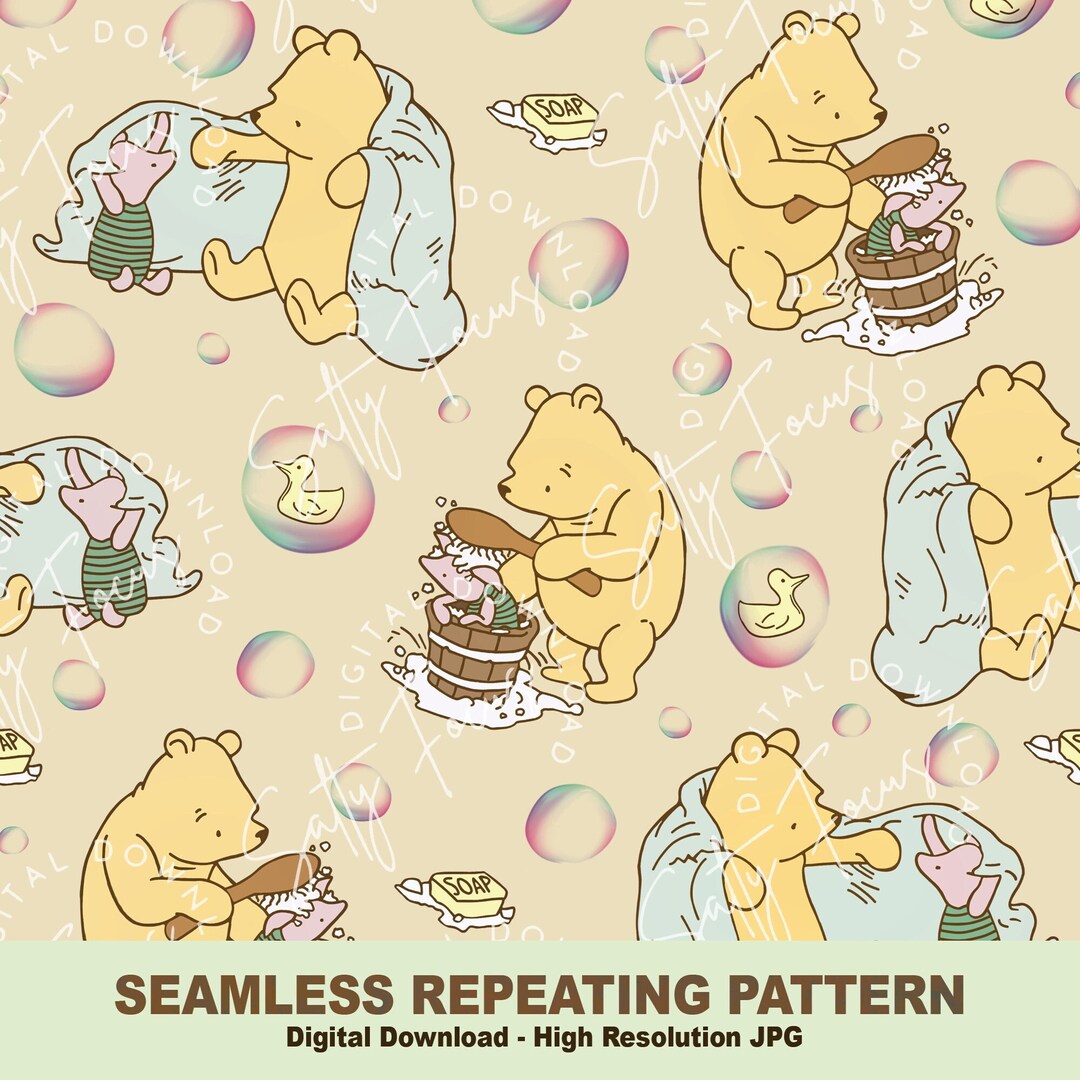 Bathtime Classic Winnie-the-pooh Seamless Pattern, Pooh and Piglet ...