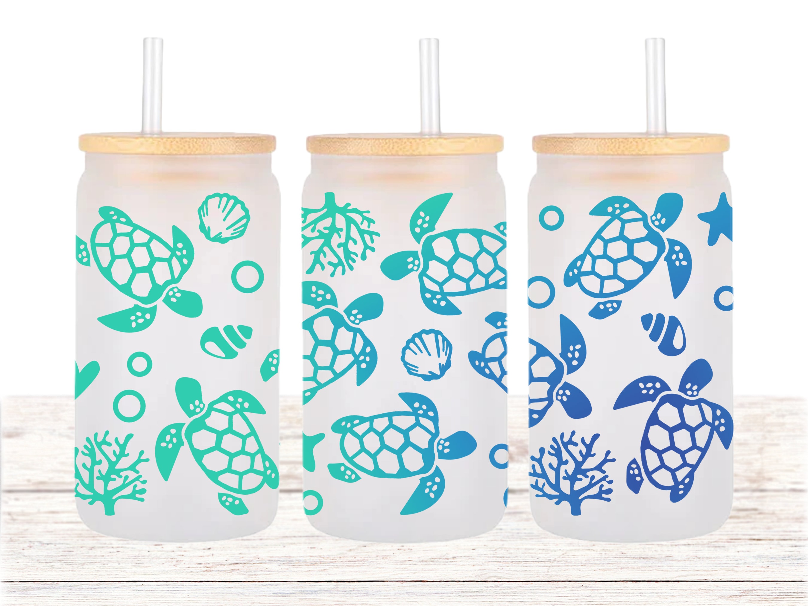 Sea Turtles 16oz Libbey Glass Wrap, Can Glass Svg, Sublimation Design ...