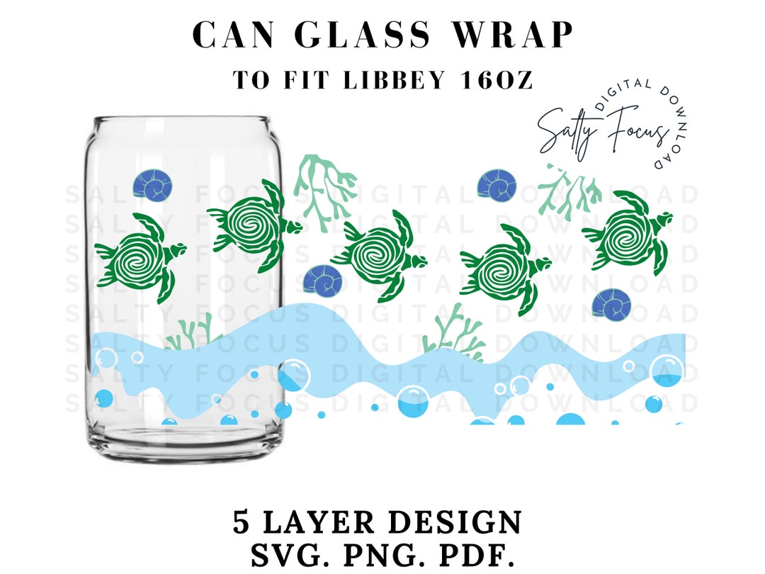 Turtles and Waves Libbey 16oz Glass Wrap, Sublimation Design, Png ...