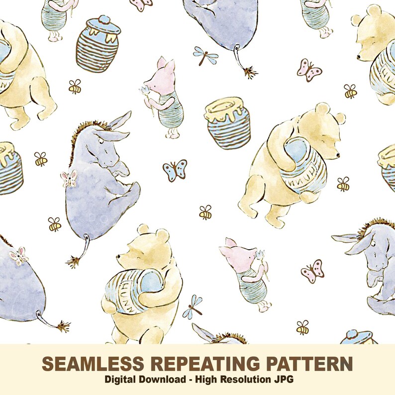 Classic Winnie the Pooh Seamless Repeating Pattern, Vintage Pooh Bear ...