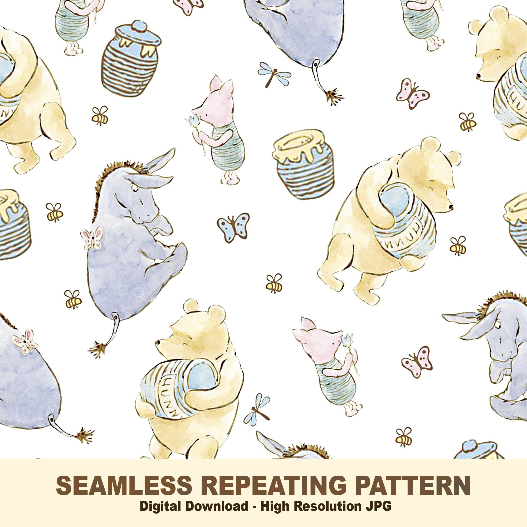 Classic Winnie the Pooh Seamless Repeating Pattern, Vintage Pooh Bear ...
