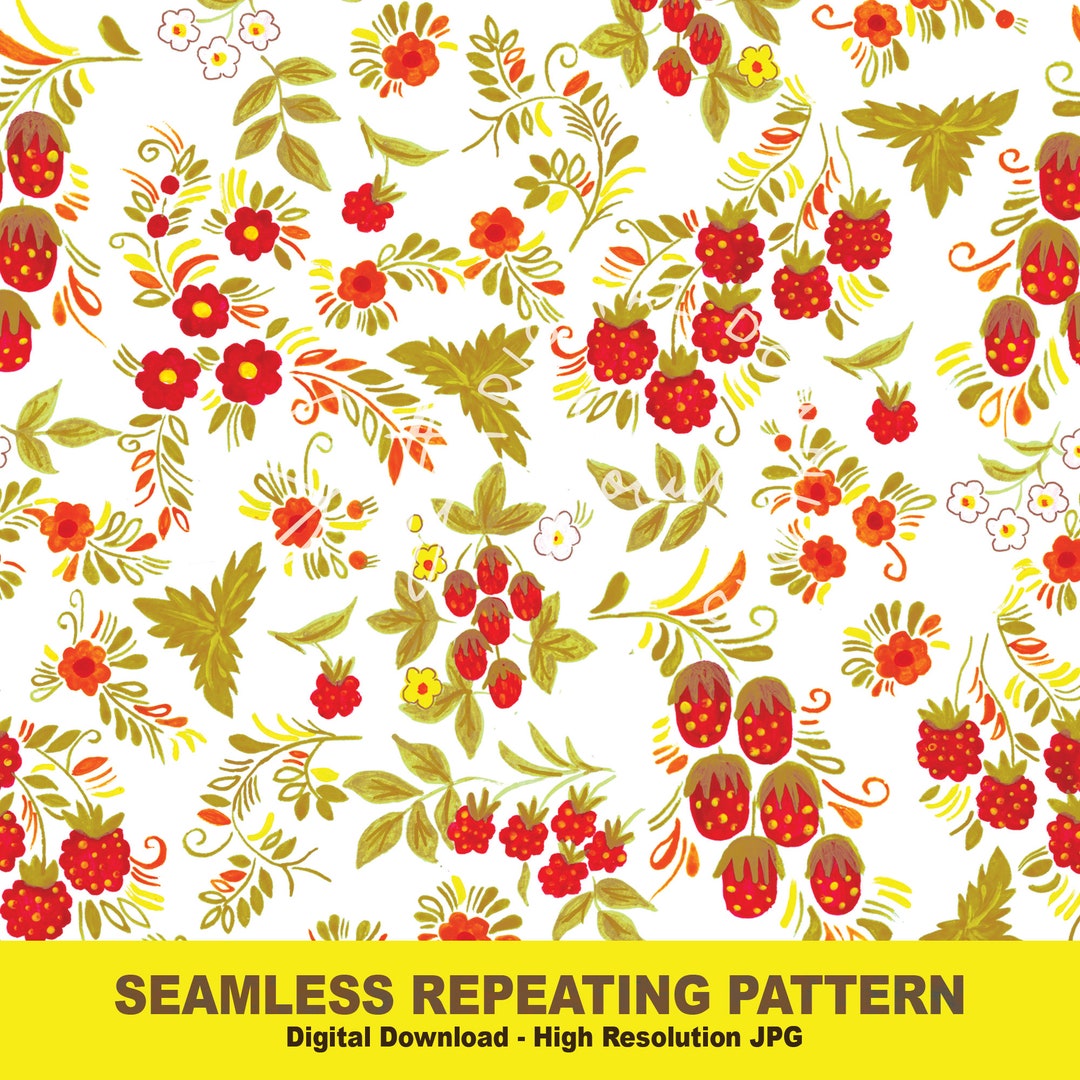 Fruit, Vines, Seamless Repeating Pattern, Berries, Strawberries ...