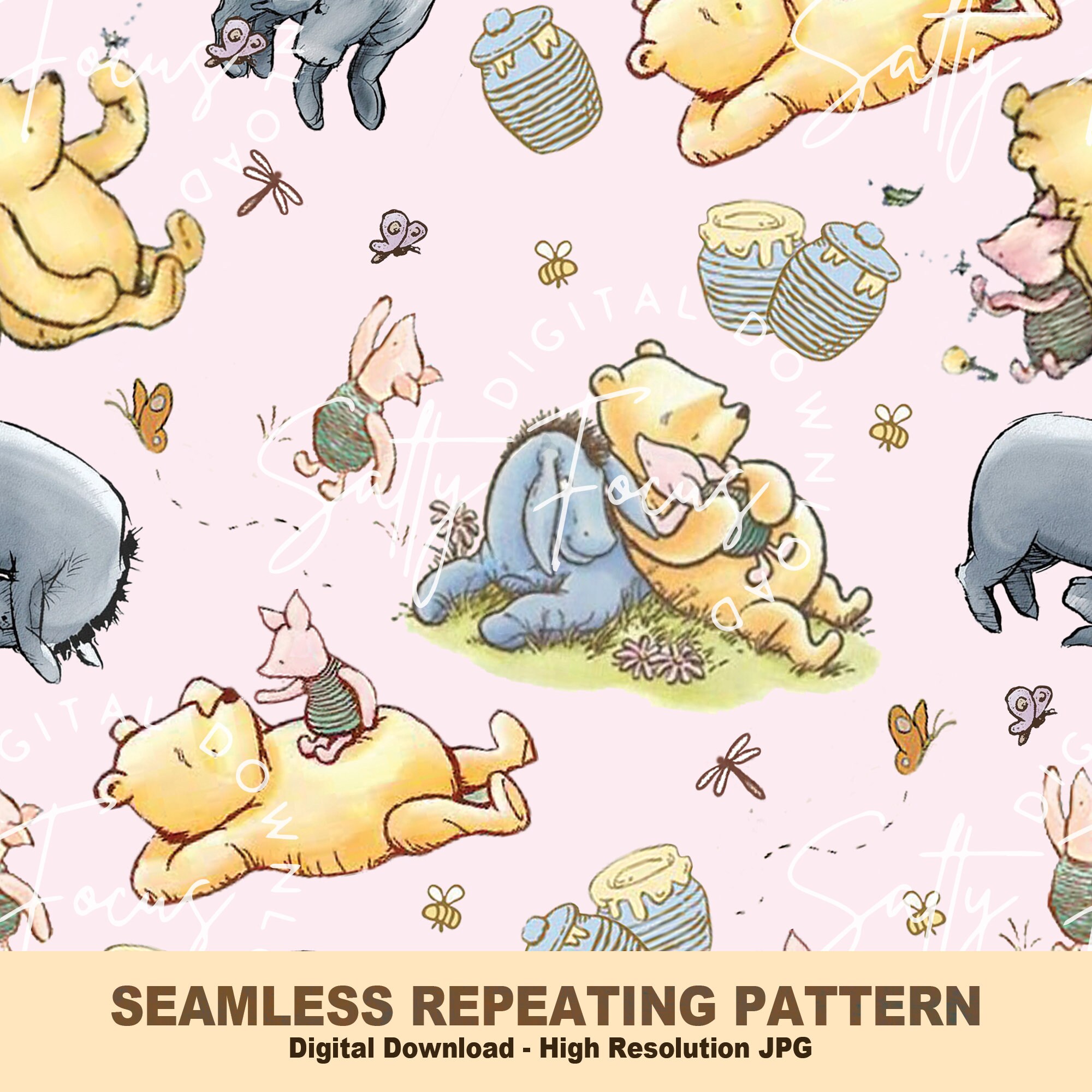 Classic Winnie the Pooh Seamless Pattern Piglet Repeating - Etsy