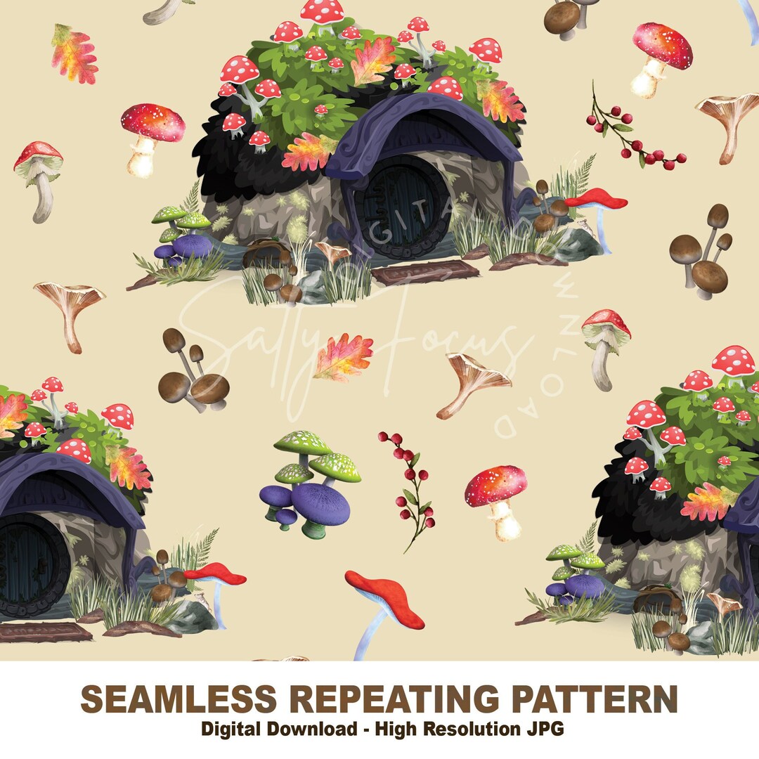 Cottage Core Mushroom House Seamless Repeating Pattern Digital - Etsy