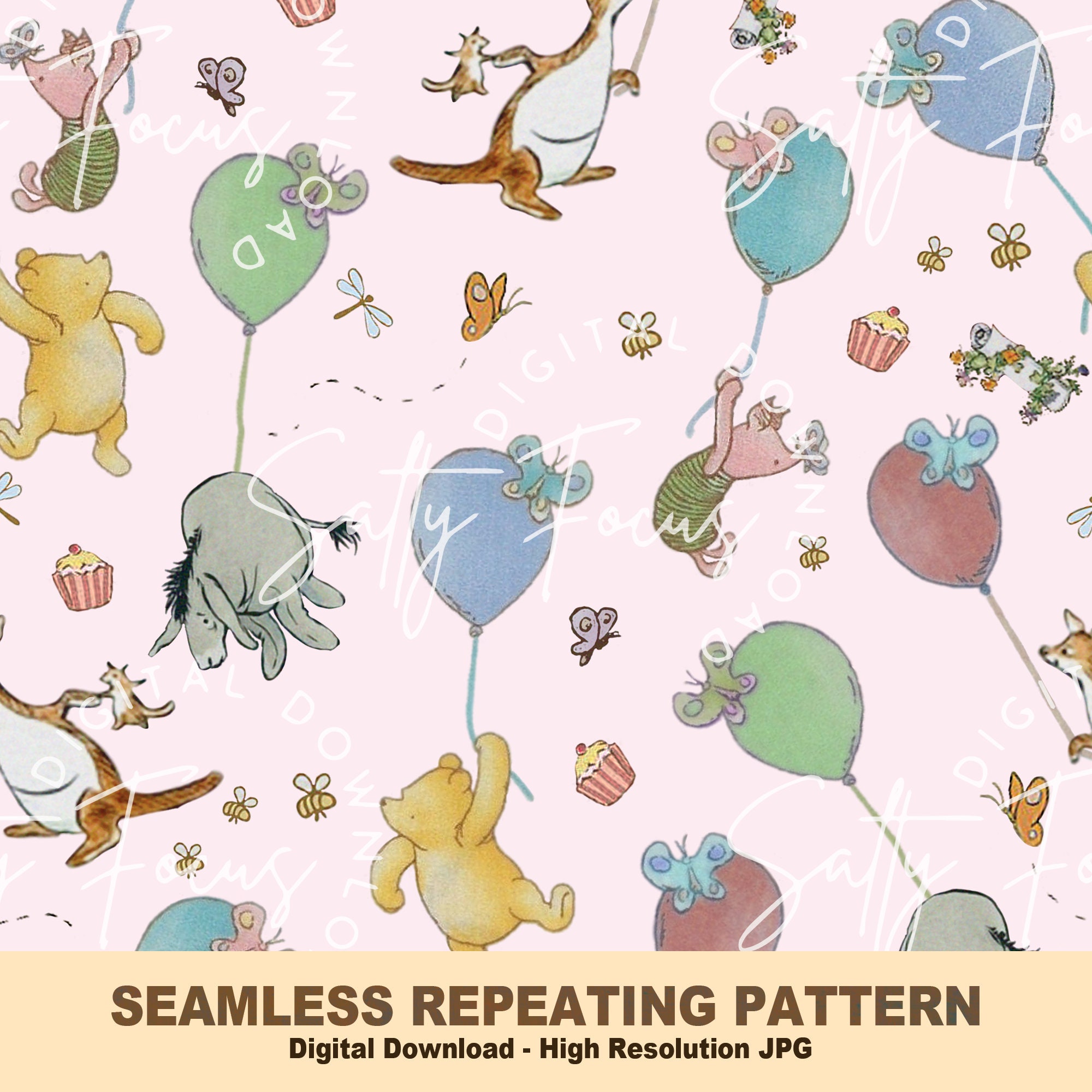 Classic Winnie-the-pooh Balloons Seamless Pattern, Classic Pooh, Winnie ...