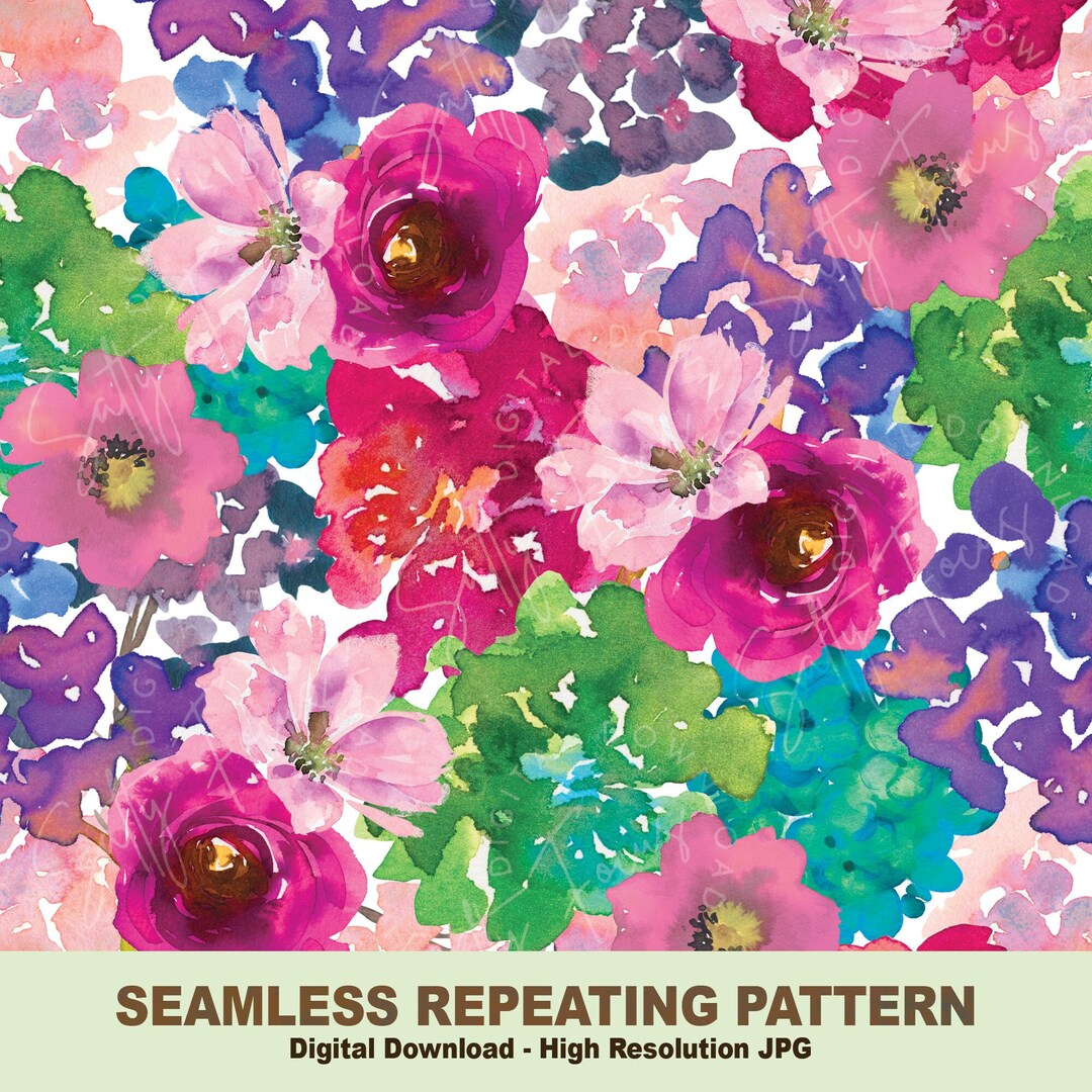 Watercolor Floral Repeating Pattern, Bright Floral, Spring Summer ...