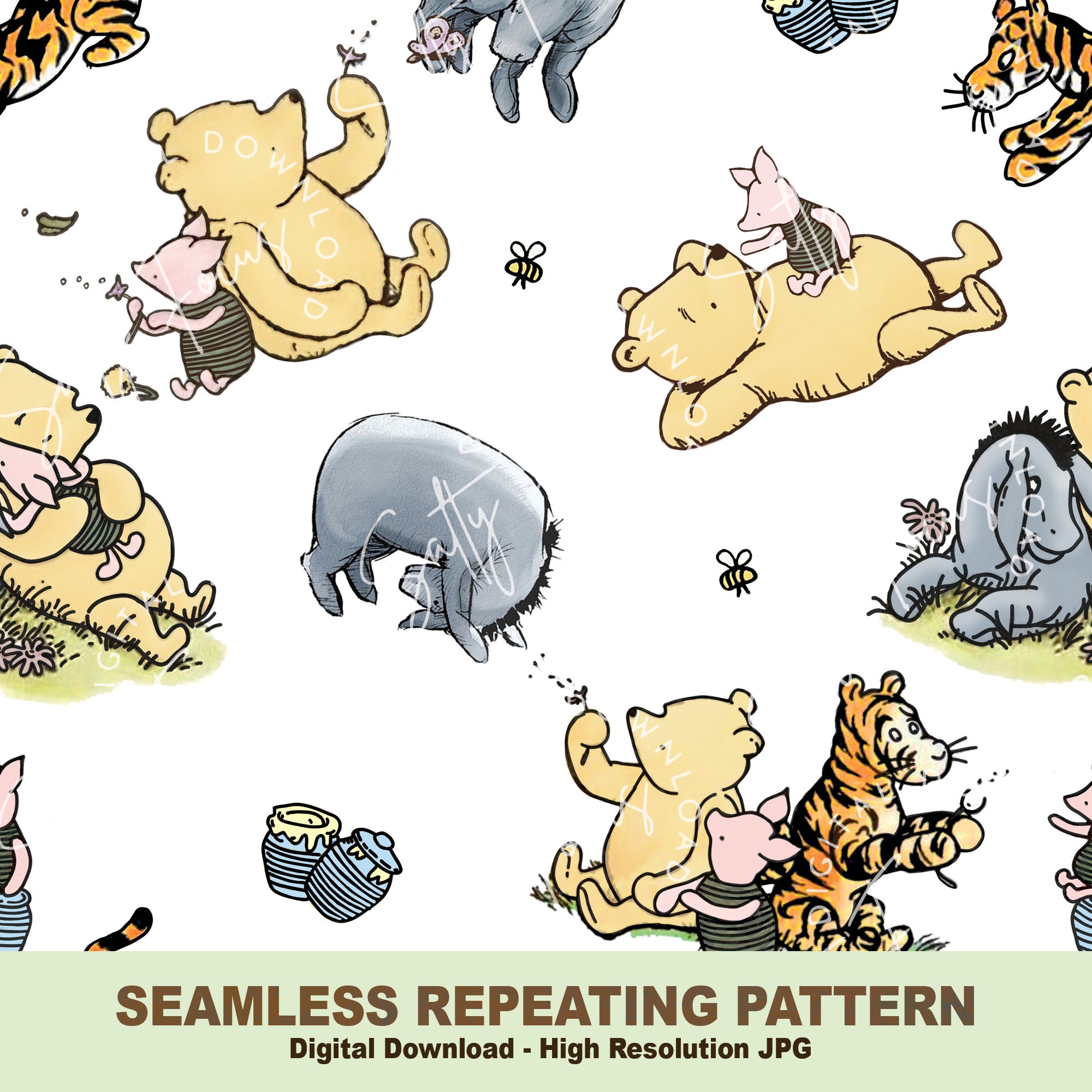 Classic Winnie-the-pooh Seamless Pattern, Piglet, Tigger, Repeating ...