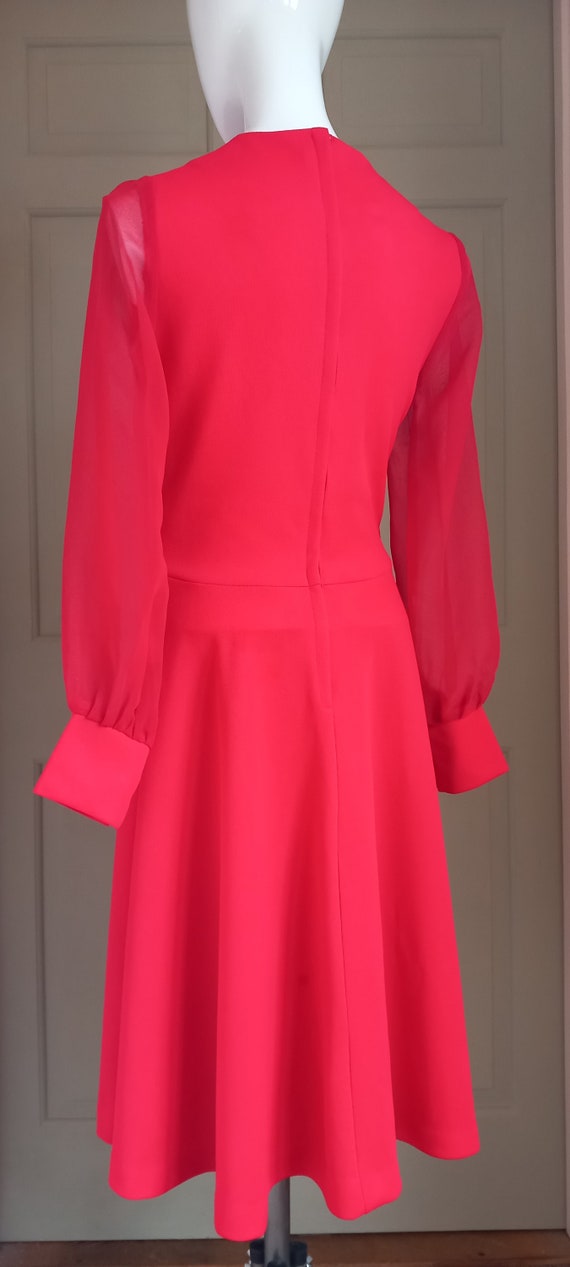 1960s Vintage 60s Red Long Sleeved Cocktail Dress wit… - Gem