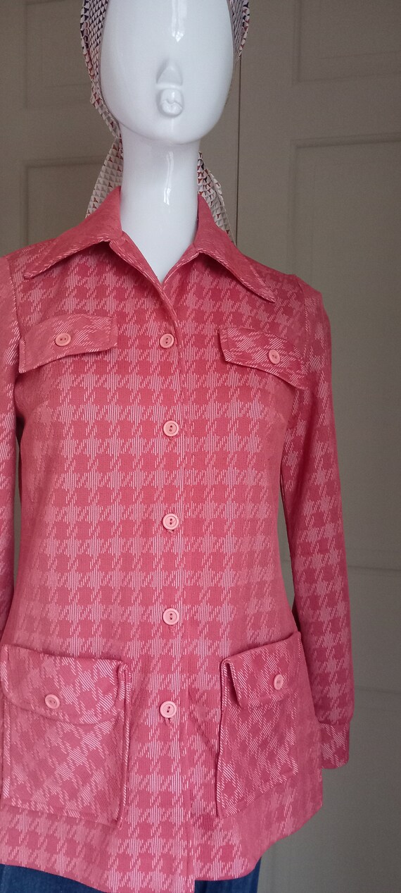 1970s Coral Nylon Safari Jacket with Dagger Collar - Gem