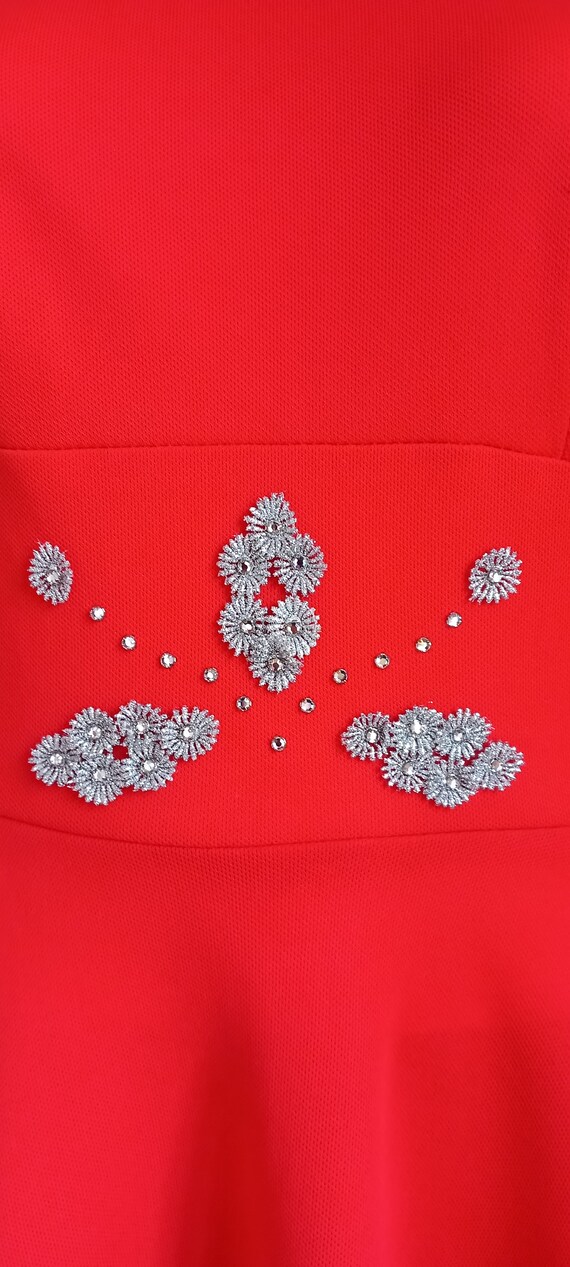 1960s Vintage 60s Red Long Sleeved Cocktail Dress wit… - Gem