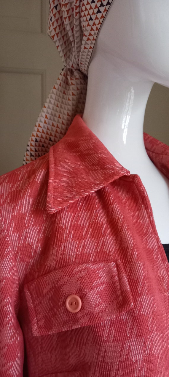 1970s Coral Nylon Safari Jacket with Dagger Collar - Gem