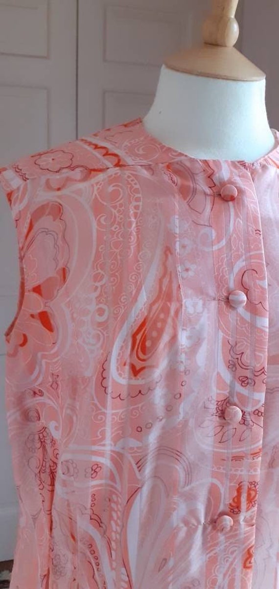 1960s Coral Patterned Shift Dress - Gem