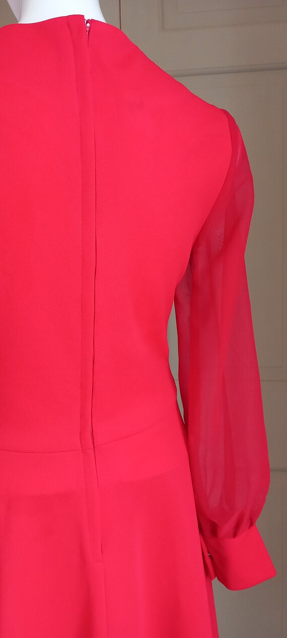 1960s Vintage 60s Red Long Sleeved Cocktail Dress wit… - Gem
