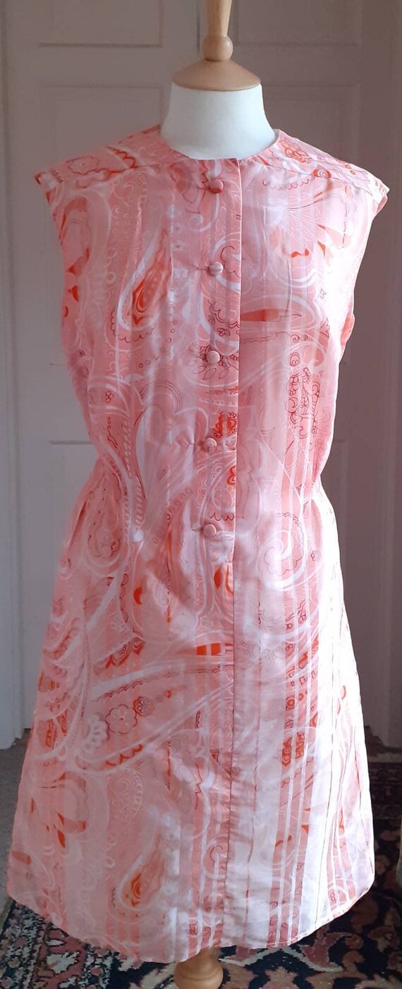 1960s Coral Patterned Shift Dress - Gem