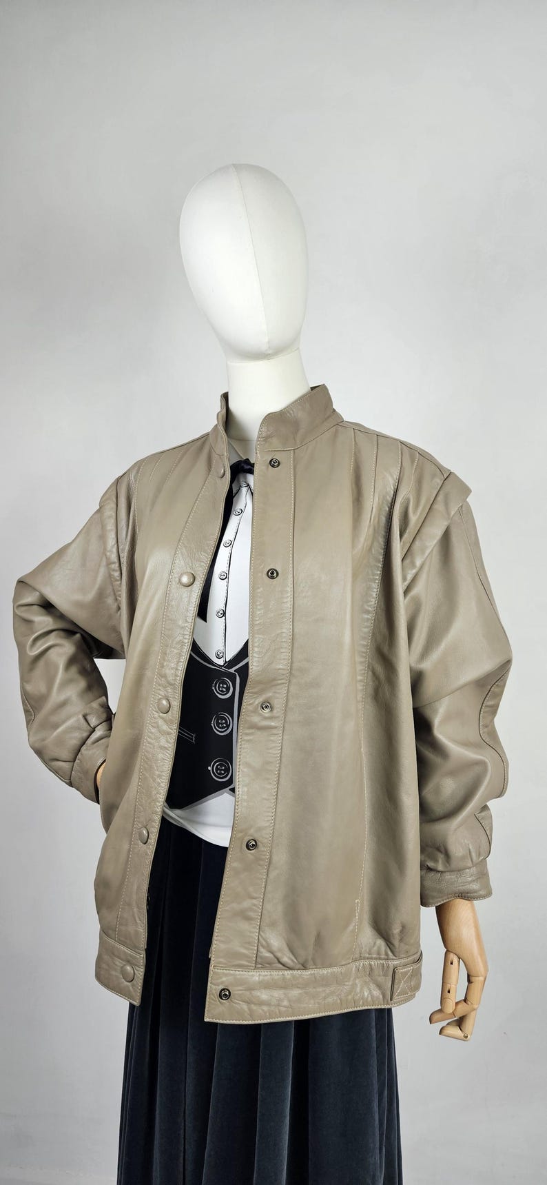 1980s Vintage 80s Oversized Taupe Greige Leather Bomber Jacket - Etsy UK