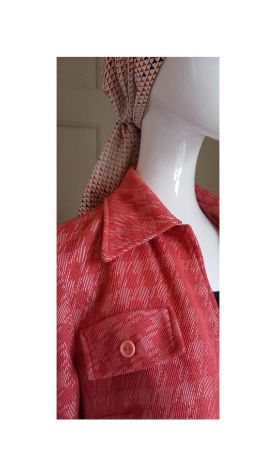 1970s Coral Nylon Safari Jacket with Dagger Collar - Gem