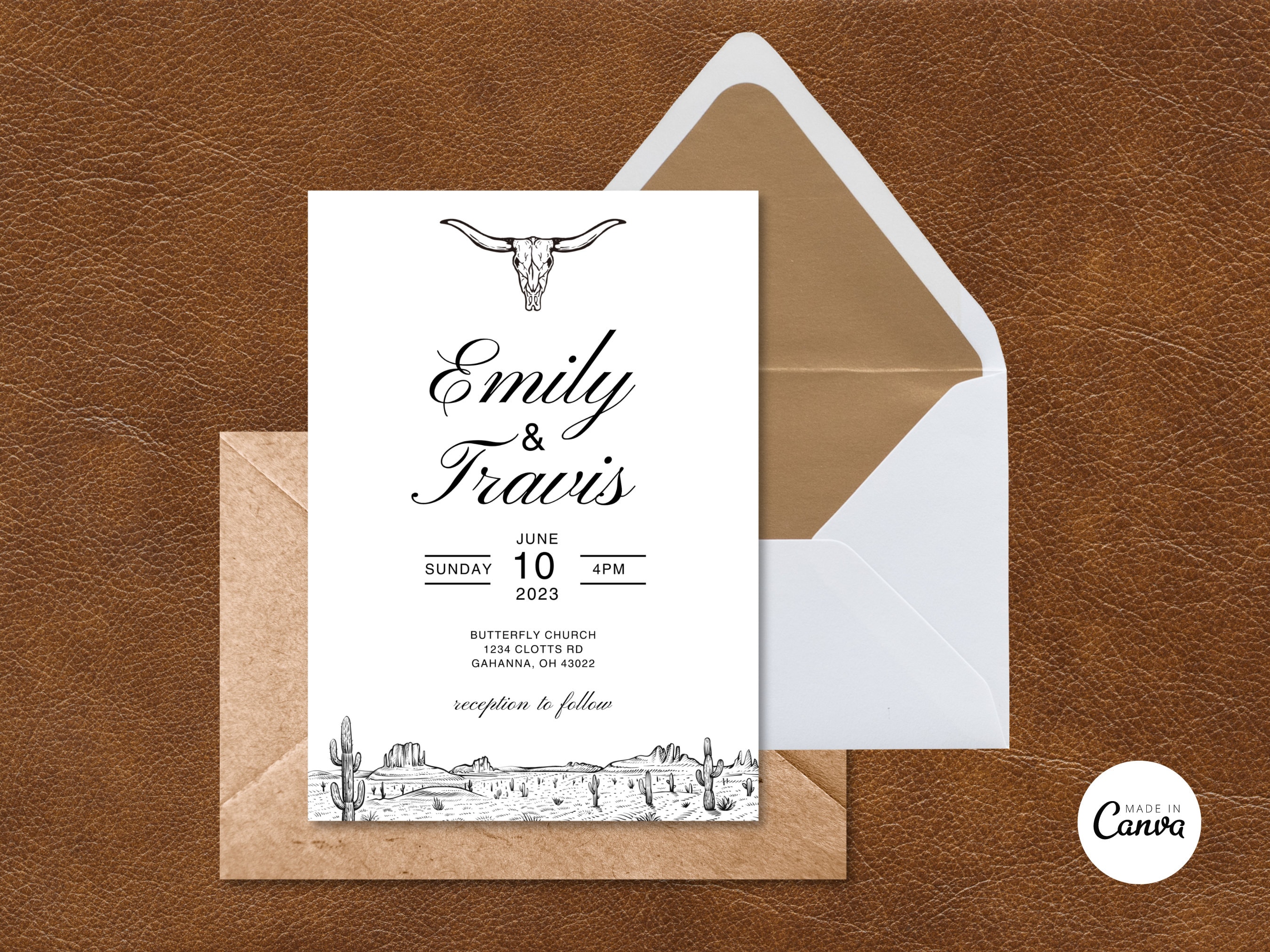 Western Wedding Invitation Template, Printable Wedding Invitation Card ...