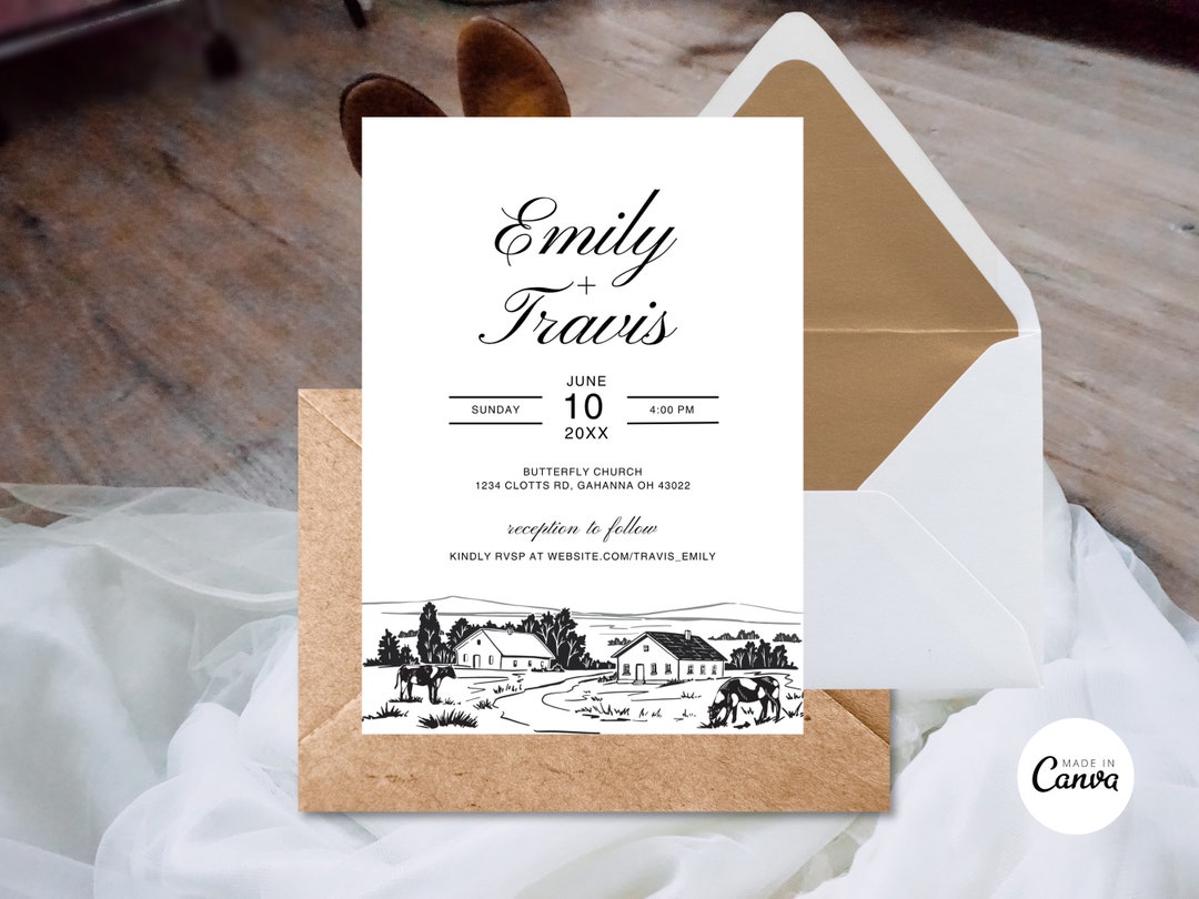 Farm Wedding Invitation Template, Printable Wedding Invitation Card ...