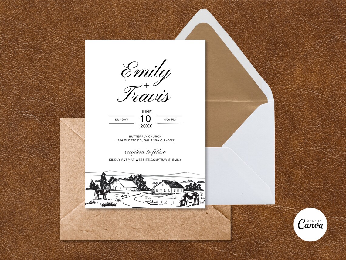 Farm Wedding Invitation Template, Printable Wedding Invitation Card ...