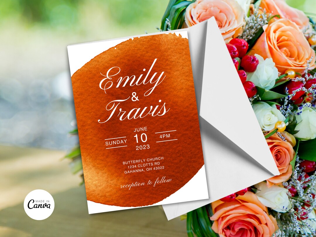 Burnt Orange Wedding Invitation Template, Printable Wedding Invitation ...