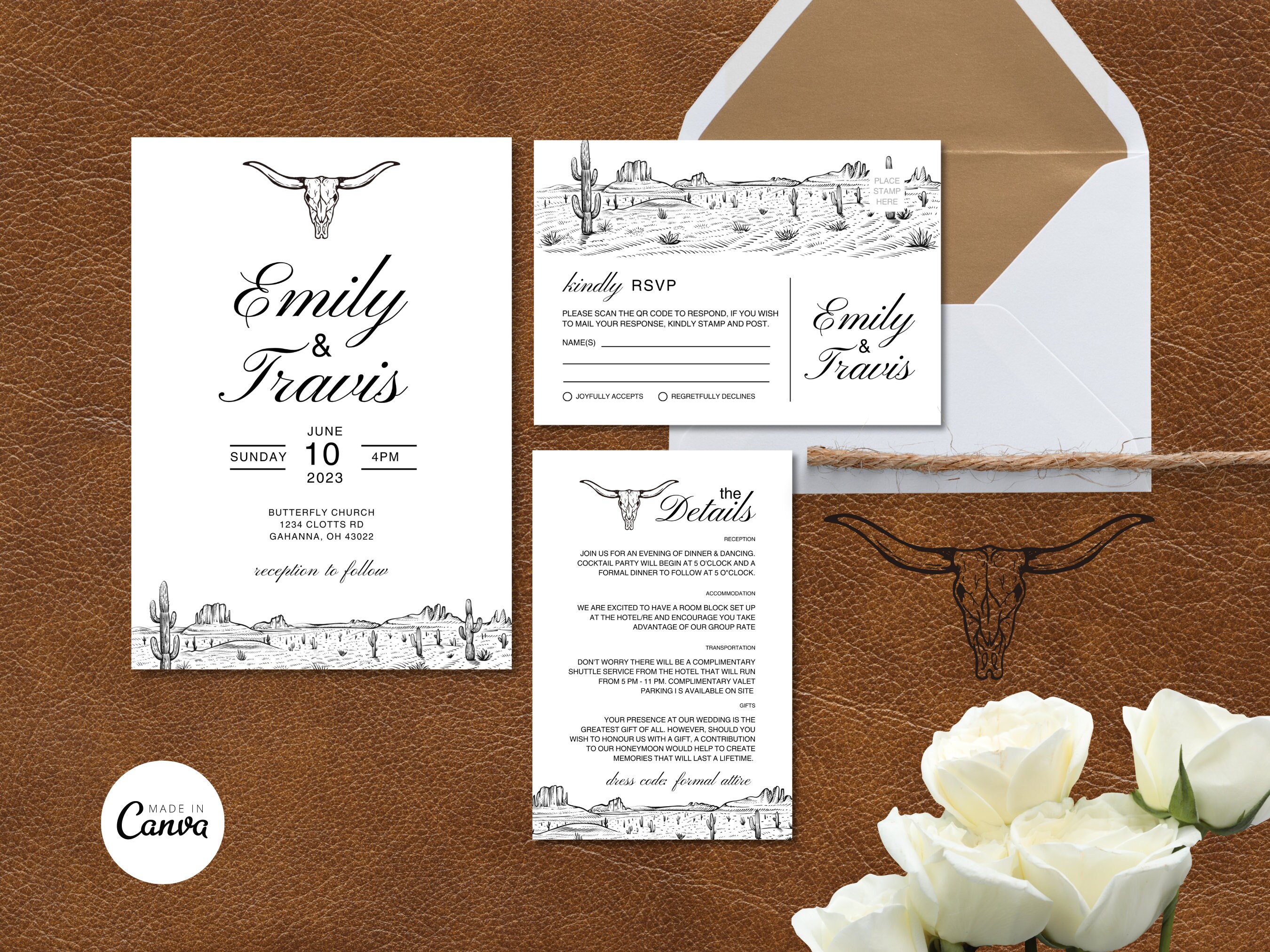 Wedding Invitation With QR Code, Western Wedding Invite Suite, Rustic ...